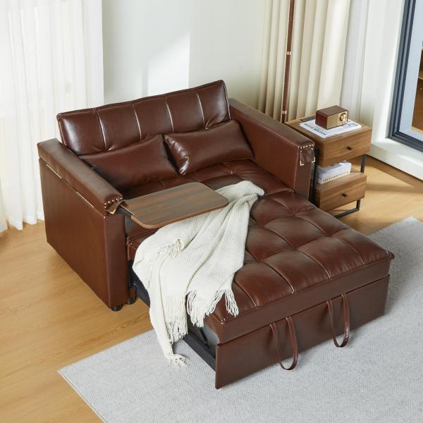 商品名: weselon (ウェセロン) レザー コンバーチブル スリーパー ソファベッド Sサイズ 布張り ラブシート 引き出し式カウチ 多機能スリーパー布団 隠しテーブル付き 調節可能な背もたれ付き リビングルーム用 (ブラウン) we...