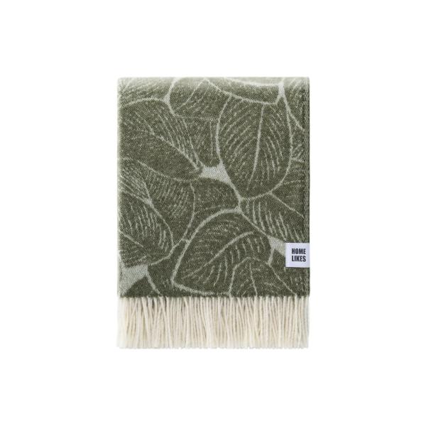 商品名:  JJ Textile Leaves Green Throw New Wool &amp; Recycled Merino Sheep Wool- Soft &amp; Cosy with a Reversible Design ...