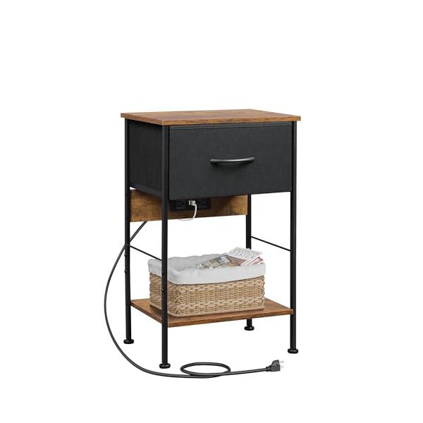 商品名:  WLIVE Nightstand with Charging Station, Night Stand with 1 Fabric Drawer and Open Shelf, 25" H Bed Side Table for ...