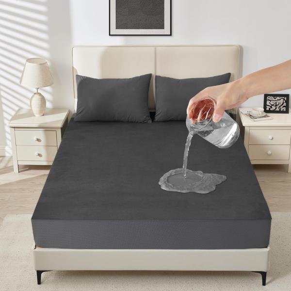 商品名: Sufdari (サフダリ) 防水マットレスプロテクター カリフォルニアキング ノイズレスマットレスカバー 深さ18インチのポケット付き トコジラミ防止 防水ボックスシーツ、洗濯機で洗えるマットレスプロテクター ダークグレー Su...