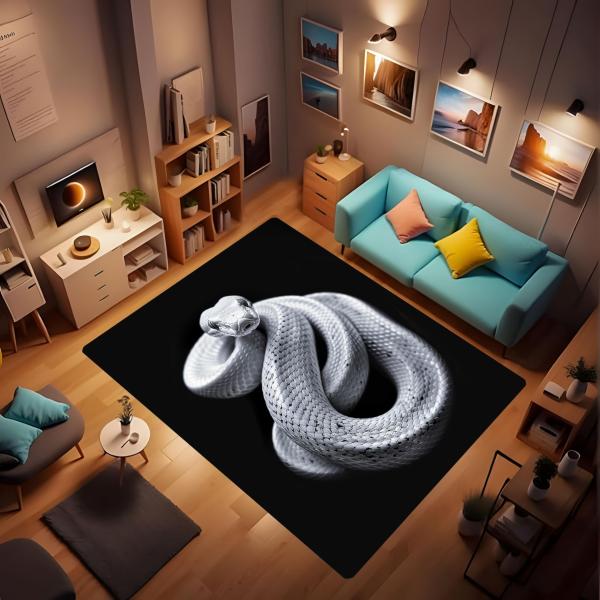 商品名:  Snake Rug, Stylish Simple Black Background White Snake Animal Carpet, Soft and Comfortable Room Decoration Snake C...