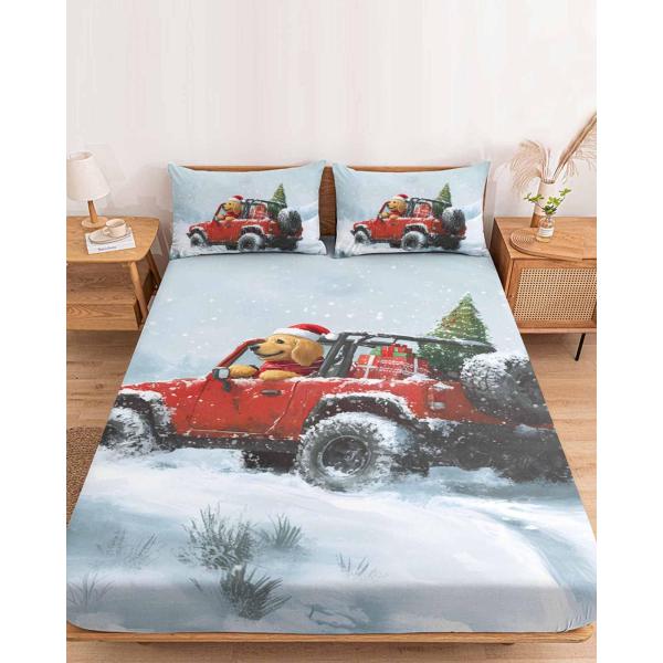 商品名:  Twin XL Fitted Sheets Deep Pocket Up to 16",Christmas Red Truck Retriever Dog Soft Single Mattress Cover with 1 De...