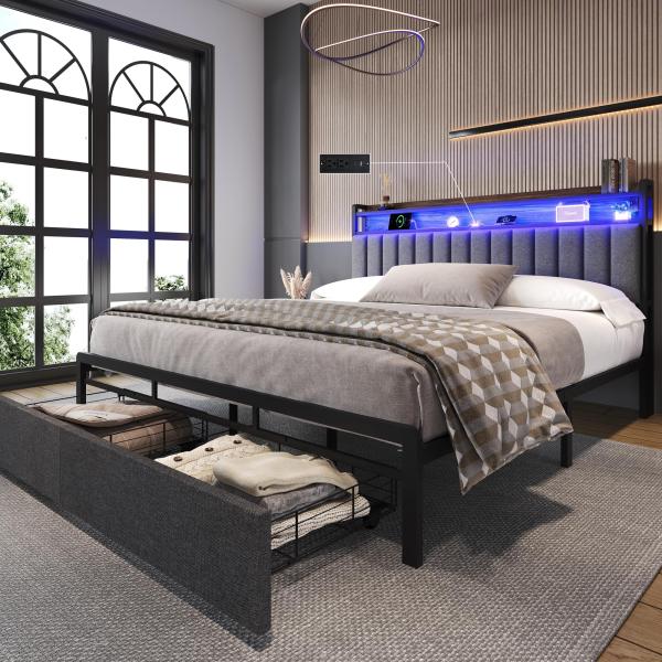 商品名:  Ailisite Upholstered King Size Bed Frames with Drawers, Modern Platform Bed Frame with Headboard and Charging Stat...