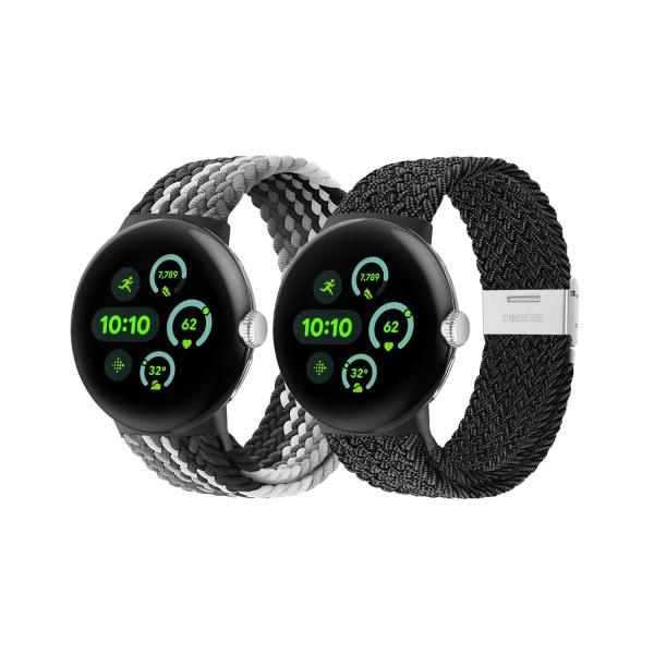 商品名: 編組バンド 2本パック Google Pixel Watch 3 45mm 41mmバンド/Pixel Watch 2バンド/Google Pixel Watchバンド 男女兼用 - 調節可能な伸縮ナイロン通気性スポーツストラップ...
