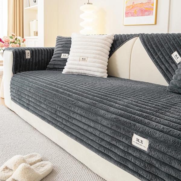 商品名: tianxinbaobei フェイクファーカウチカバー、ノンスリップストライプぬいぐるみソファカバー、ウサギのぬいぐるみカウチカバー(黒、スモールサイズ/28インチx28インチアームレストまたは背もたれカバー) Plush War...