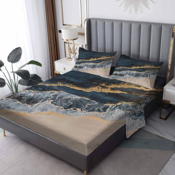 商品名:  Rejkxyw Modern Luxury Marble Sheets King Size, Ocean Wave Abstract Sheet Set, Contemporary Bed Sheets - 12 Inch De...