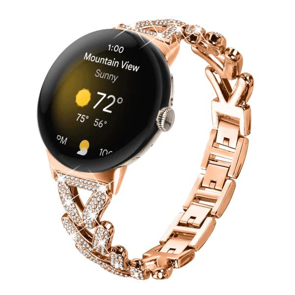 商品名: Google Pixel Watch 4/3 41mm対応バンド キラキラメタルチェーンストラップ Google Pixel Watch 4 41mmスマートウォッチ対応 (ローズゴールド) Band Compatible wit...