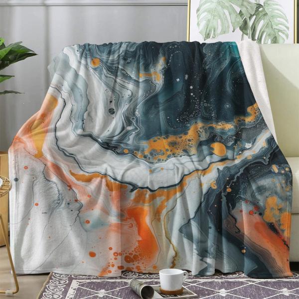 商品名:  Zylphult Teal Blue Orange Marble Blanket Twin for Bed, Abstract Modern Texture Blankets for Couch, Soft Flannel Wa...