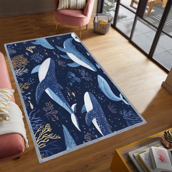 商品名:  Whales Area Rug 4x6 Washable Bedroom Rug, Soft Non Slip Non-Shedding Blue Sea World Ocean Animals Corals Kitchen M...