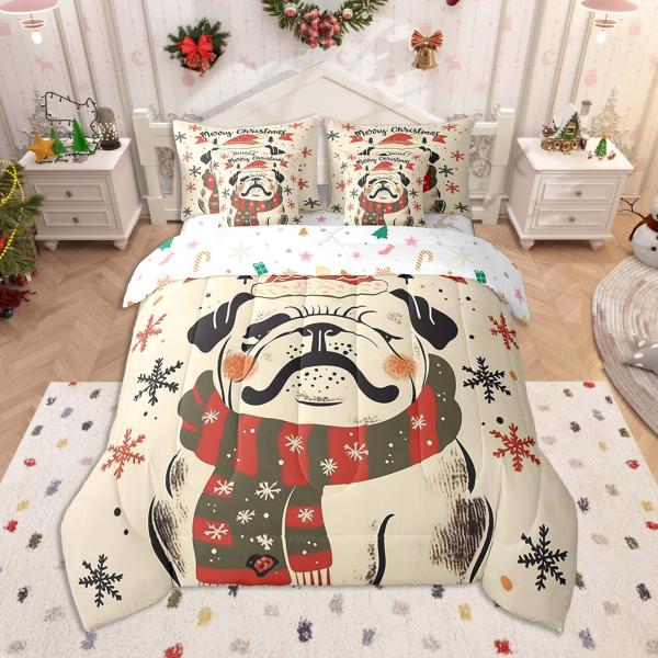 商品名:  Feelyou King Size Dog Comforter Set 7 Pieces for Kids Boys Girls French Bulldog Dog Merry Christmas Bedding Set Xm...