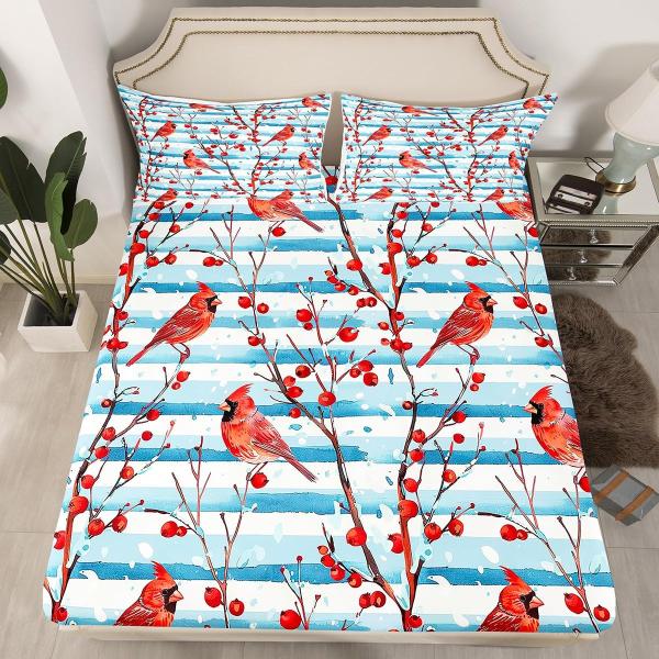 商品名:  Feelyou Red Cardinal Bed Sheet Set Twin Size Kids Christmas Fitted Sheet Boys Girls Xmas Winter Birds Bedding Set ...
