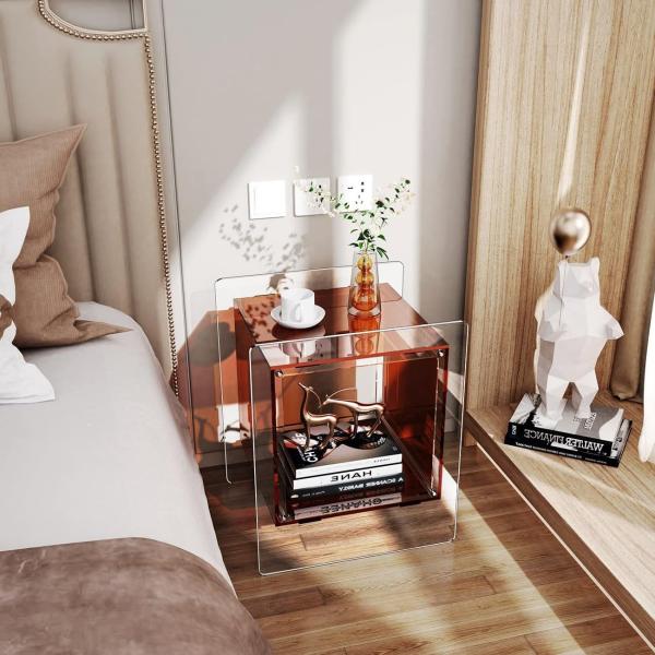 商品名: TrueyEssence モダンクリエイティブアクリルソファサイドテーブル、ベッドサイドテーブル オープン収納棚付き クリアナイトスタンド スモールエンドテーブル Bedromm リビングルーム オフィス用 (ダークブラウン) T...