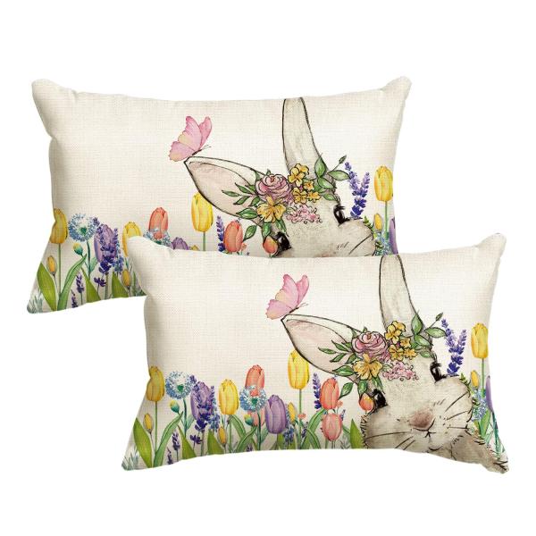商品名:  AVOIN colorlife Easter Floral Tulip Garland Bunny Throw Pillow Cover, 12 x 20 Inch Spring Rabbit Holiday Cushion C...
