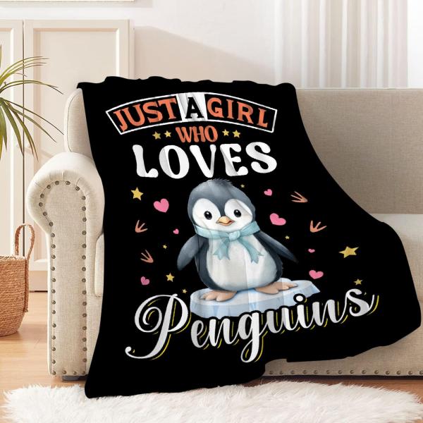 商品名: Just A Girl Who Loves Penguins ブランケット 女の子用 ペンギンギフト 女性用 ソフト 軽量 ブランケット ベッド ソファ 旅行 寝室 40 x 50インチ Penguin Blanket for G...