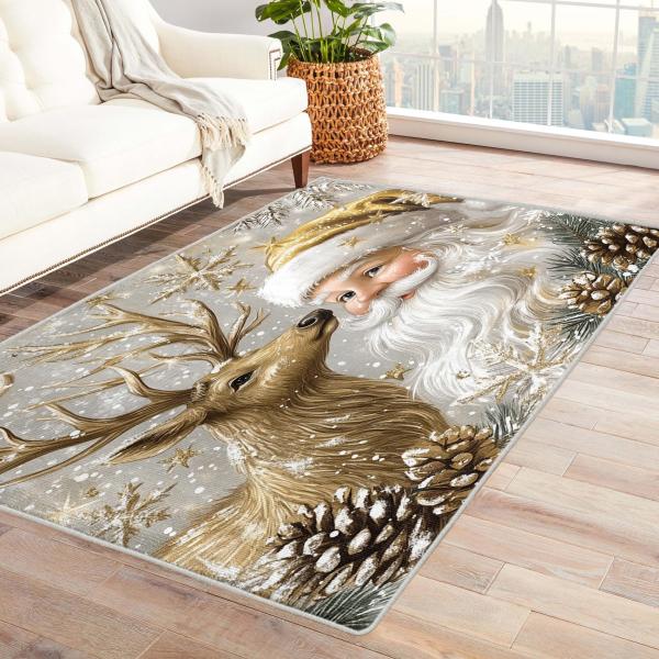 商品名:  NejTrenzy Gold Christmas Throw Rug 2x3, Washable Deer Santa Claus Rugs for Entryway Bedroom Kitchen, Snowflake Xma...