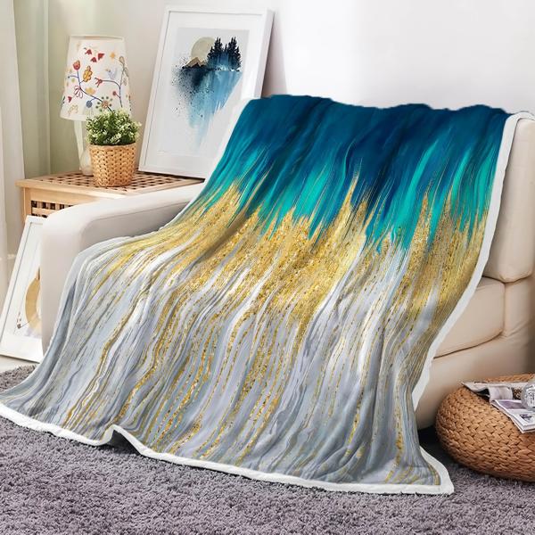 商品名:  Teal Golden Fleece Throw Blanket - Olive Green Abstract Stripes Sherpa for Boys Teens Decor - Geometric Plush Dark...