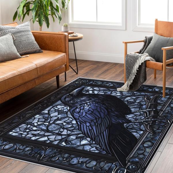 商品名:  Tzvjxln Gothic Raven Rugs for Bedroom - Washable Dark Fantasy Rugs for Living Room - 7x7 ft - Crow Design Area Rug...