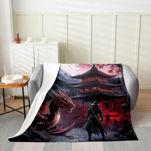 商品名: Feelyou ドラゴン フランネル フリース スローブランケット ひざ掛け 50インチx60インチ サムライ オールシーズン ベッドブランケット ソファ カウチ 和風 3D ドラゴン テーマ アニメ 古代野生動物 ふわふわブラン...