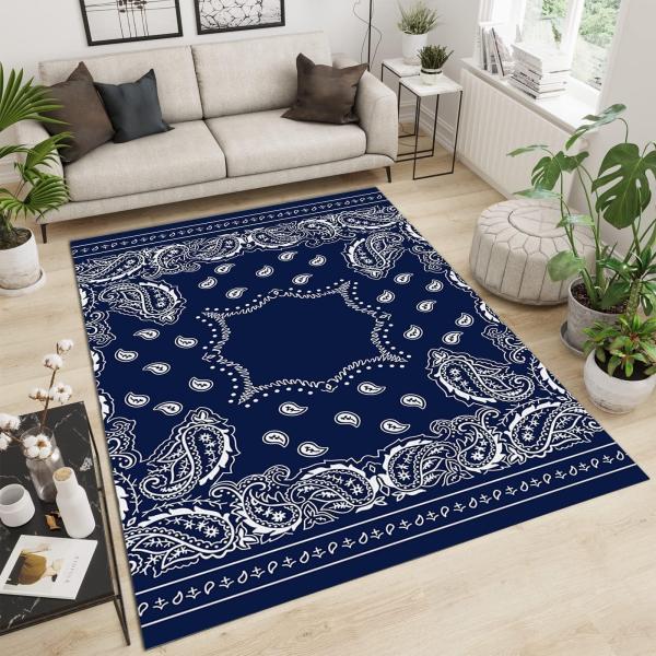 商品名:  Boho Blue Bandana Area Rug 2x3ft Traditional Peris Print Living Room Rugs, Indoor Non-Slip Kids Rugs, Machine Wash...