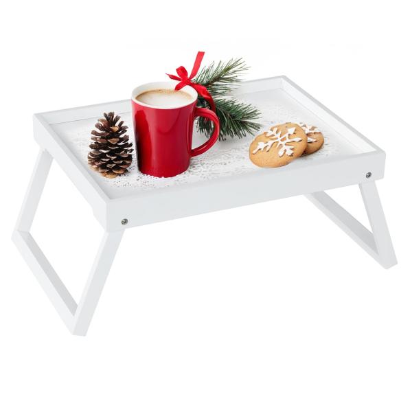 商品名: 竹製ベッドトレイ 朝食用 折りたたみ脚付き 食事用朝食トレイ ベッド/ソファ/ベッド/スナック/仕事用 ノートパソコンデスクスナックトレイ (ホワイト) Bamboo Bed Tray for Breakfast with Fol...