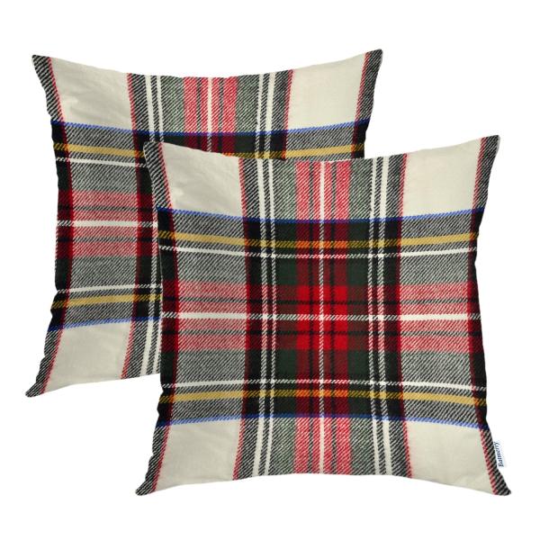 商品名: Batmerry Scottish Tartan スローピローカバー、グリーンウール格子柄対称正方形ファッション装飾クッションカバー デジタルプリント ブレンド生地 カウチ ソファ ベッド用 見えないジッパー 24X24インチ (...