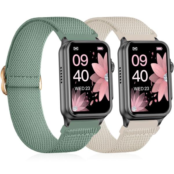 商品名: Strisinho 伸縮性ナイロンソロループ 2個パック FITVII Nexa 1.57インチスマートウォッチ対応 レディース/メンズ用 ソフトナイロンゴムストラップ 調節可能なスポーツリストバンド FITVII Nexa フィ...