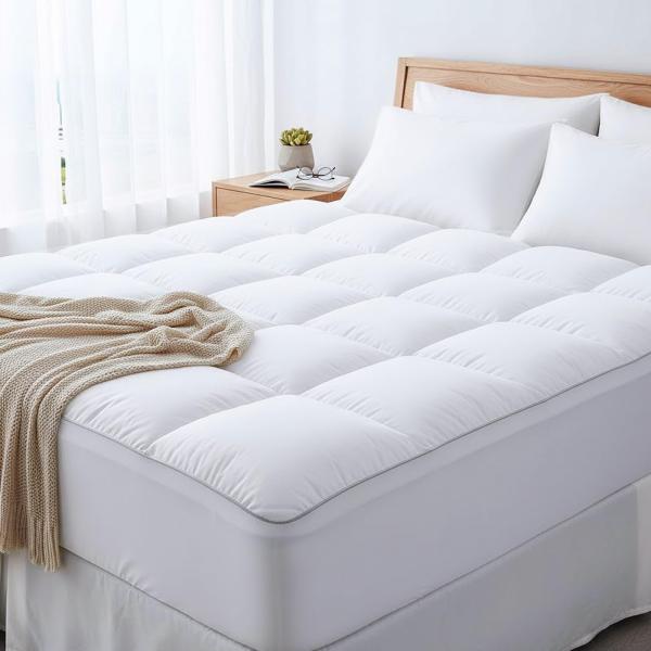 商品名: マットレストッパー クイーン、プラッシュピロートップ 極厚マットレスパッドカバー、キルトフィットマットレスプロテクター 深い伸縮性ポケット付き オーバーフィルダウン代替フィリング ソフトベッドトッパー Mattress Toppe...