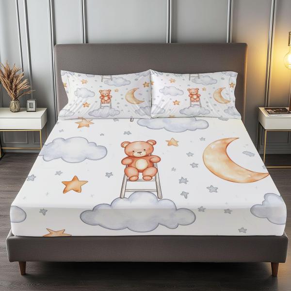商品名:  Fitted Sheet Twin Size Soft Microfiber Deep Pocket Fitted Bottom Sheets Watercolor Teddy Bear Clouds Print White B...