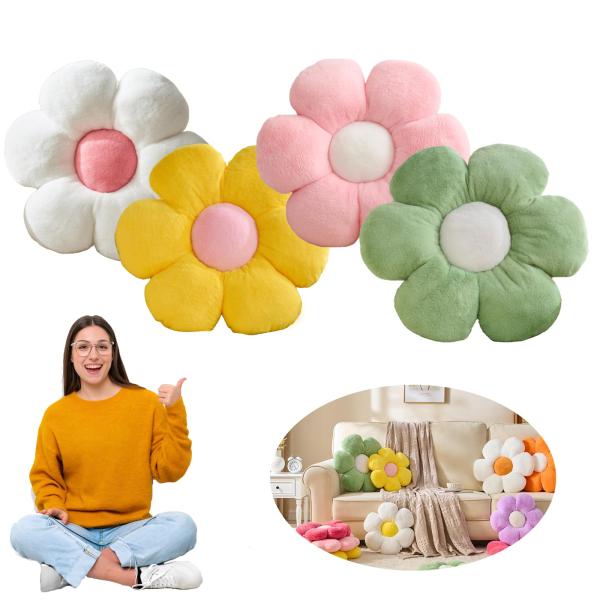 商品名: CANGHI フラワーピロー 花の形をしたスローピロー かわいいデイジー枕 シートクッション 大人 子供 ホーム ベッドルーム ソファ 椅子 カウチ 装飾 (4個 ホワイト/ピンク/イエロー/グリーン、40.04cm) CANGH...