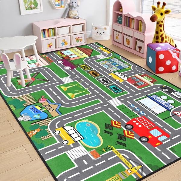 商品名: 子供用カーラグ トイカー - 男の子用カートラックラグ 子供用カーロードラグ 寝室 ロードマップ 子供用カーペット トイカーカーペット プレイマット ファーム、3x5フィート Car Rugs for Kids Toy - Car...
