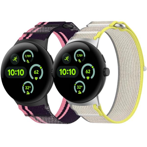 商品名: QHBAMD 2個 Google Pixel Watch 3 41mm 45mm ナイロン時計バンド 通気性スポーツストラップ Google Pixel 3/2/1用 調節可能なスマートウォッチバンド メンズ レディース (ピンク...