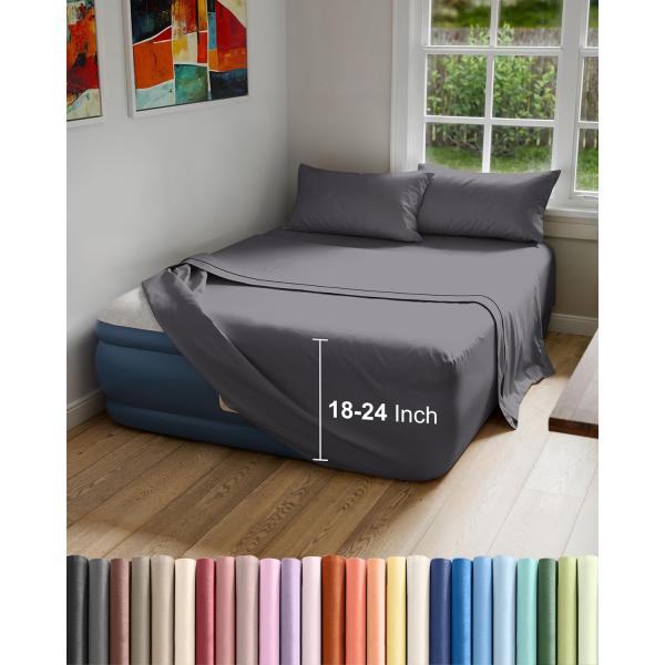 商品名: CGK Unlimitedエアマットレスシーツ(24インチポケット)、ダークグレー、クイーン Air Mattress Sheet Set for Queen Size - 4 Piece Breathable &amp; Coo...