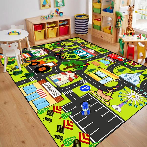 商品名: 子供用カーペットプレイマットラグ - 子供用カーカーペット 3x5フィート、教育プレイラグ タウントラフィックロードマップラグ シティライフカーマット 子供用おもちゃ 車 ラグ 寝室 教室 保育園 Kids Carpet Play...