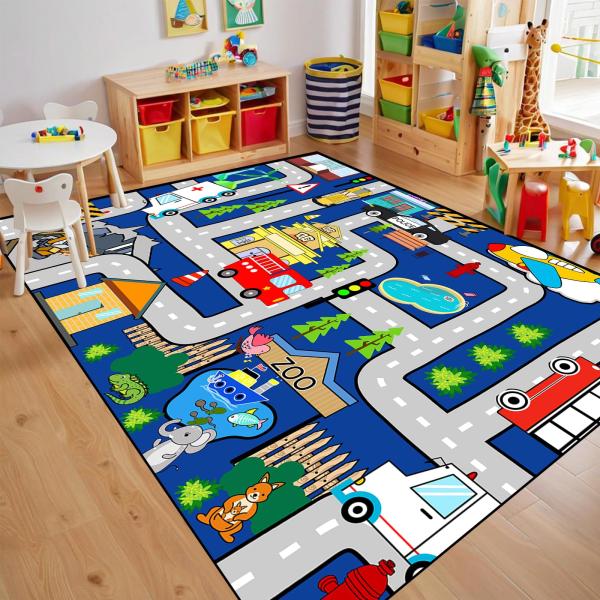 商品名: 子供用カーペットプレイマットラグ - キッズカーラグプレイマット、シティライフマップカーマット キッズトイカー教育プレイトラフィックロードカーペット 子供用カートラックラグ寝室用(スカイブルー、2.5x4フィート) Kids Ca...