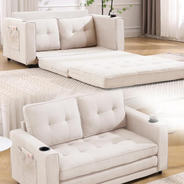 商品名:  anwickjeff 3-in-1 Upholstered Futon Sofa Bed ? Convertible Loveseat with Pull-Out Sleeper, Tufted Design, Folding ...
