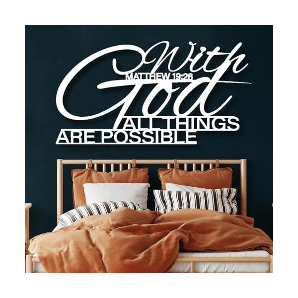 商品名: With God All Things Are Possible ウォールアート、宗教的な壁の装飾、金属の聖書の一節の壁装飾、With God All Things Are Possible 壁装飾 リビングルーム、ダイニング、ベ...