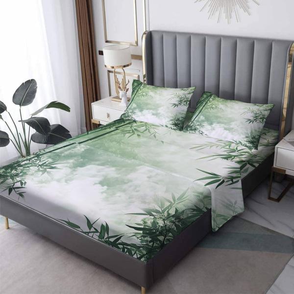 商品名:  Rejkxyw Bamboo Print Sheets Twin Size, Green Nature Scenery Sheet Set, Landscape Bed Sheets - 16 Inch Deep Pocket,...