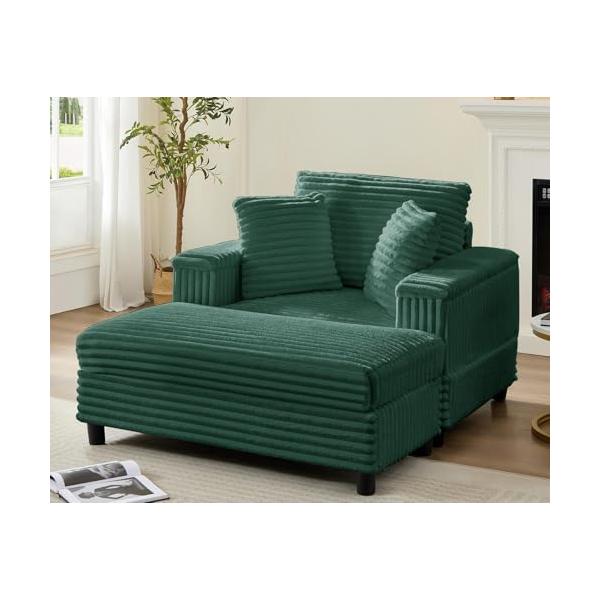 商品名:  Mjkone 43" W Oversized Chaise Lounge Chair Indoor with Ottoman, 1 Seater Corduroy Upholstered Fluffy Sofas Couch C...