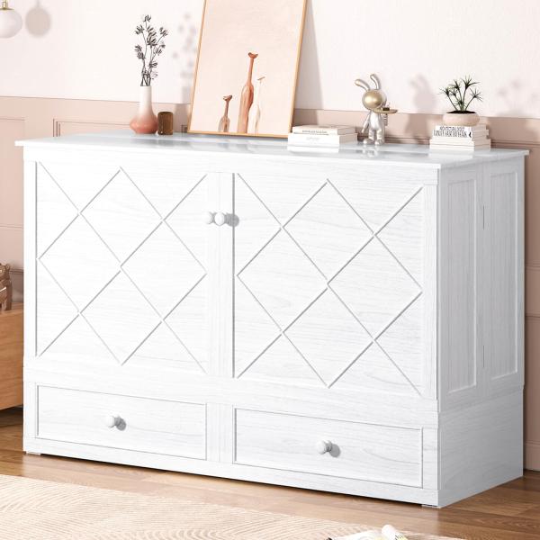 商品名:  BALUS Murphy Bed Cabinet, 63" W Queen Cabinet Cube Chest Bed with Tri-fold Mattress, Charging Station, Wooden Cabi...