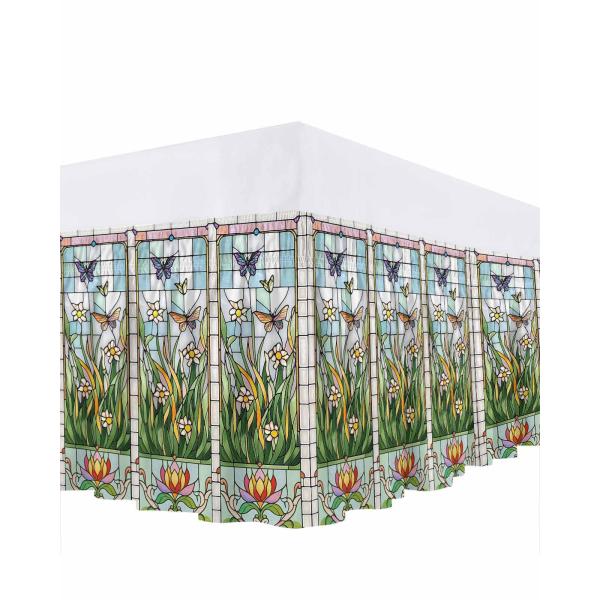 商品名:  Wrap Around Bed Skirt King Size 16 inch Drop, Spring Flowers Butterfly Green Plant Elastic Adjustable Bed Skirts R...