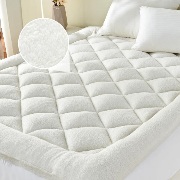 商品名: HOMTEC キングサイズマットレストッパー 極厚シェルパフリース マットレスパッド プラッシュピロートップ 背中の痛み用 深いポケット付き 最大22インチまで対応 900GSM ダウン代替フィリング HOMTEC Mattres...