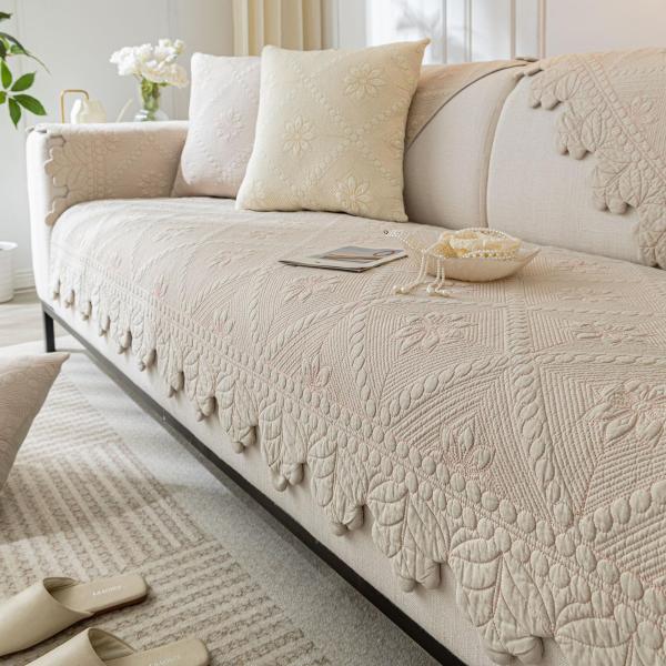 商品名: XSlive コットン キルト 犬 カウチ カバー ソファ ファームハウス 素朴な刺繍 セクション カウチ カバー ソフト 滑り止め ソファ スリップカバー 家具プロテクター 子供/ペット用 (カーキ、43インチx82インチ) X...