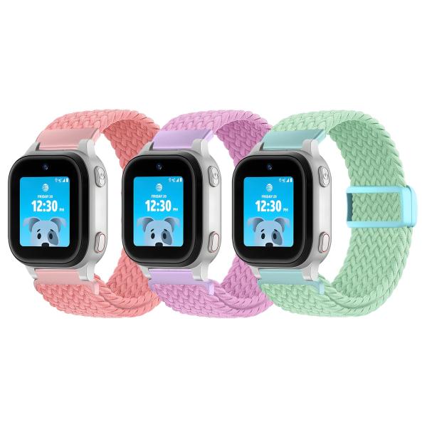 商品名: SimpleThings 編組バンド AT&amp;T amiGO Jr Watch対応 ソフトストレッチナイロンバンド 調節可能なイージーバックル付き (ティール/パープル/ブライトピンク) SimpleThings Braid...