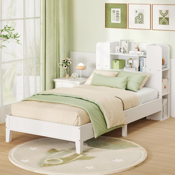 商品名:  Giantex Twin Bed Frames for Kids, Wooden Twin Size Bed with Storage Bookcase Headboard, Kids Platform Bed Frame wi...