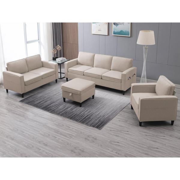 商品名:  ZAFLY 3 Pieces Living Room Couch Set, 3-Seat Sofa and Loveseat &amp; Chair Set with Storage Ottoman &amp; Pockets ...