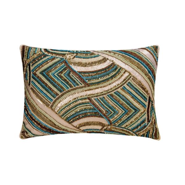 商品名: The HomeCentric 装飾長方形枕カバー ブルー&amp;ゴールド 12インチx18インチ (30x45cm) シルクビーズ、スパンコール、手刺繍クッションカバー ソファ、カウチ、ベッド、パティオ用 抽象的 - ゴールデ...