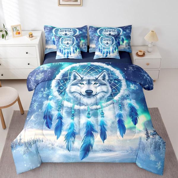 商品名:  Feelyou Wolf Comforter Set with Sheets Queen Size Kids Wolves Howling Feather 7 Pieces Bedding Set for Boys Girls ...
