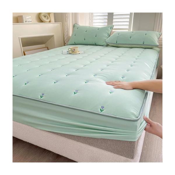 商品名:  Elegant Floral Embroidered Bedspread, Bedspread Mattress Protector, Bedspreads Quilted with Elastic (Green,Twin:35...