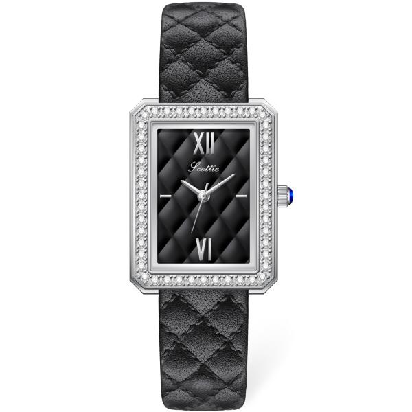 商品名:  PASOY Luxury Women's Elegant Rectangular Watch Leather Strap Diamond Inlaid Bezel Quartz Lightweight Waterproof St...