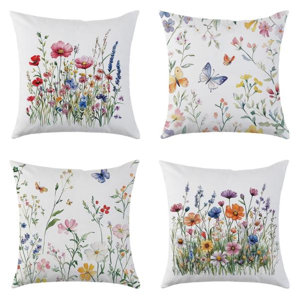 商品名: Mimkus 春の花柄のクッションカバー 18x18インチ 野生の花 植物 バタフライガーデン パティオ 装飾枕 クッションカバー アウトドアクッションカバー ソファ用 Mimkus Spring Floral Throw Pil...